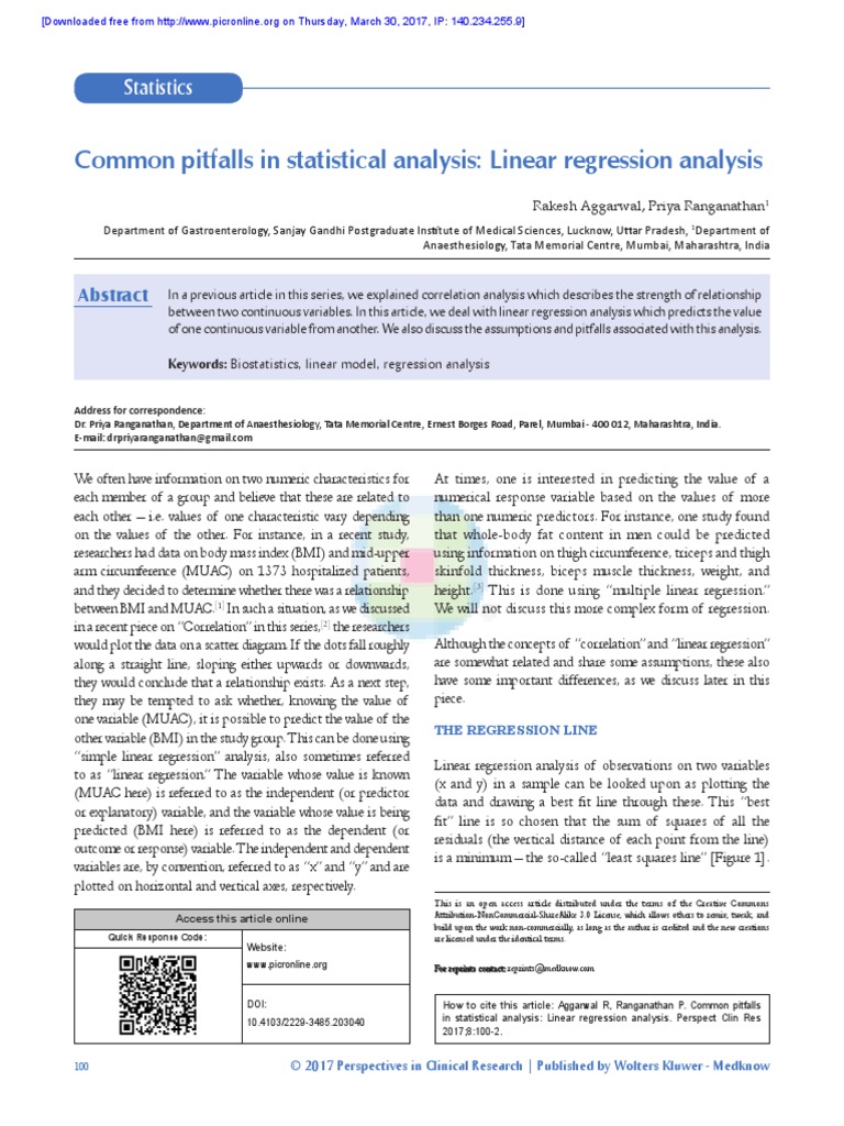 Common Pitfalls in Statistical Analysis: Linear Regression Analysis | PDF | Regression Analysis ...