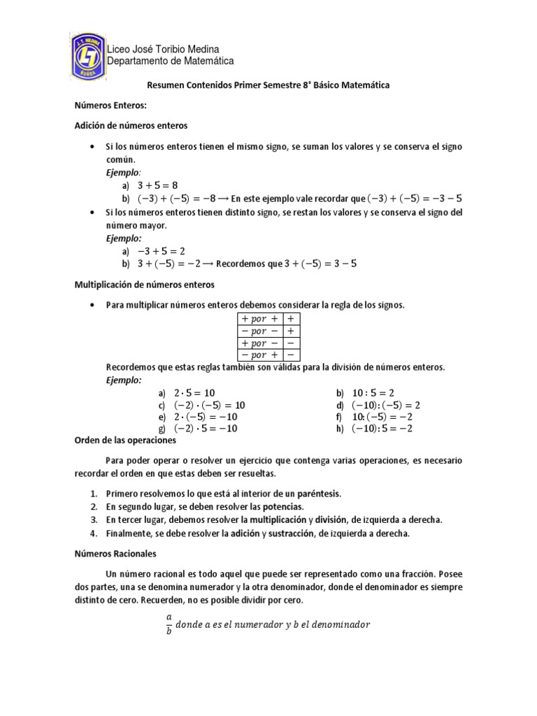 Matematica Octavo Basico | PDF | Fracción (Matemáticas) | Entero