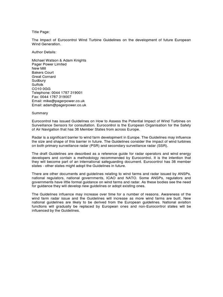 The Impact of Eurocontrol Guidelines 163 - EWEC2010presentation | PDF ...