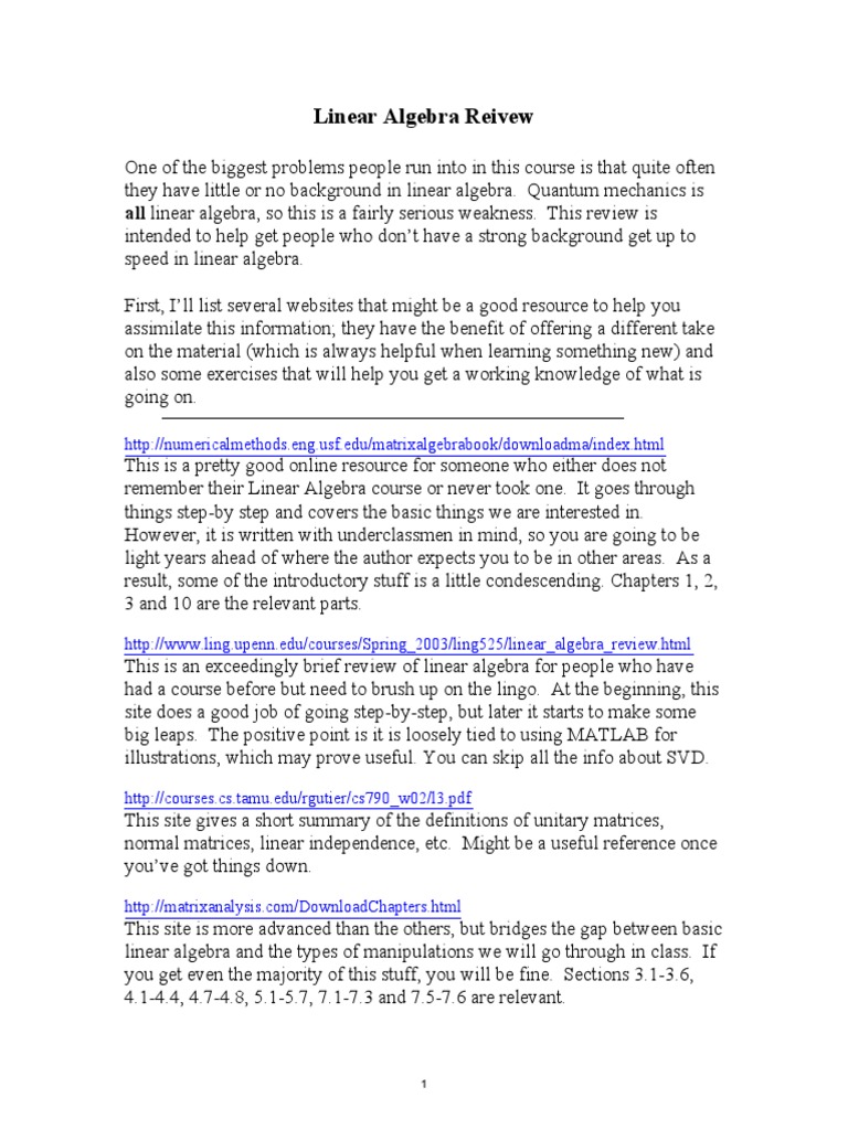 A Comprehensive Review of Key Linear Algebra Concepts for Quantum ...