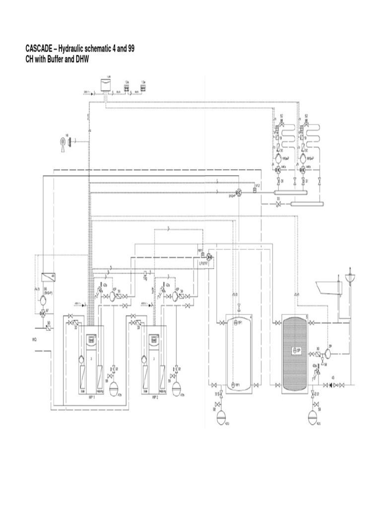 CASCADE - Hydraulic Schematic 4 and 99 CH With Buffer and DHW | PDF