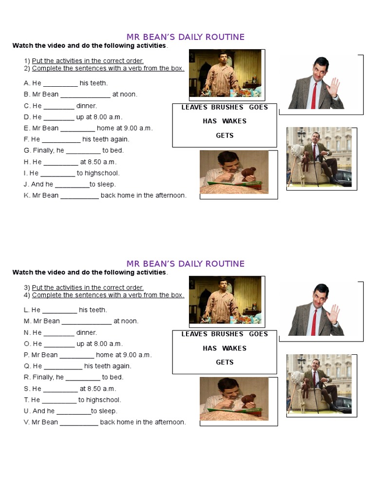 Mr Bean's Daily Routine Activities | PDF | Language Arts & Discipline