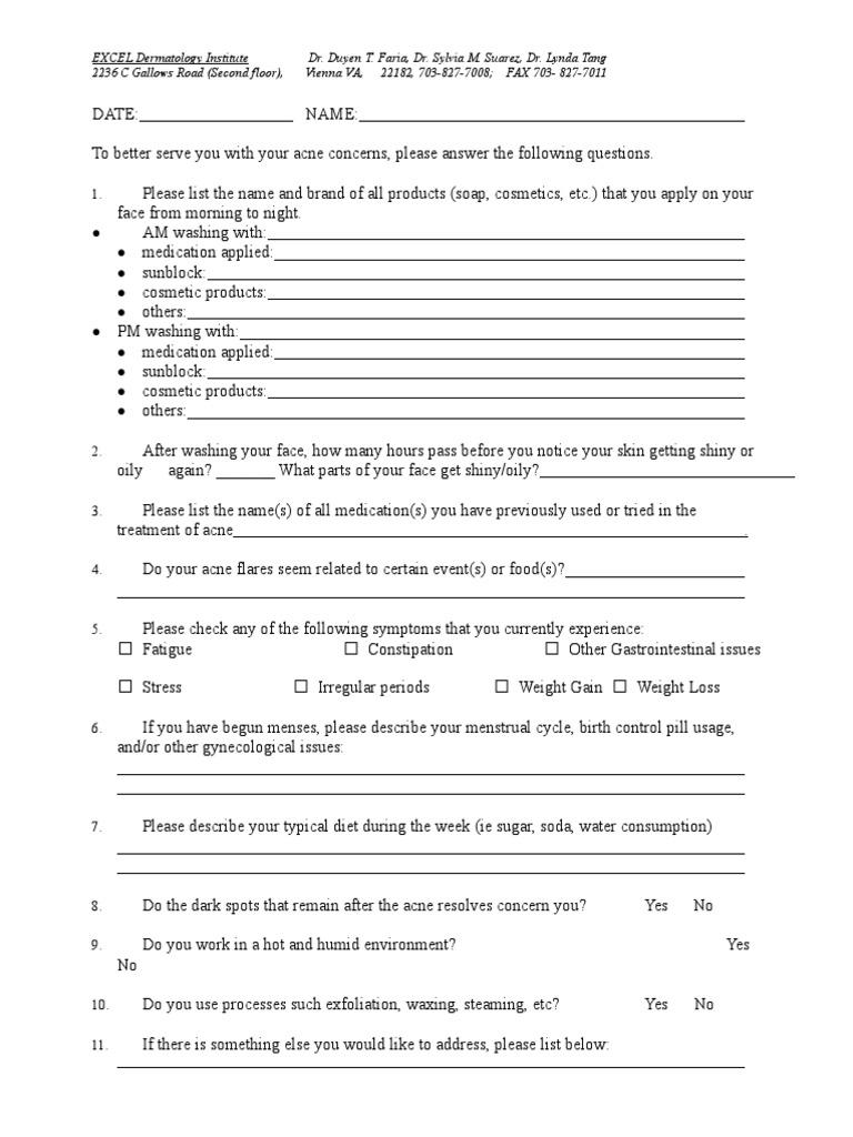 Acne Questionnaire | PDF