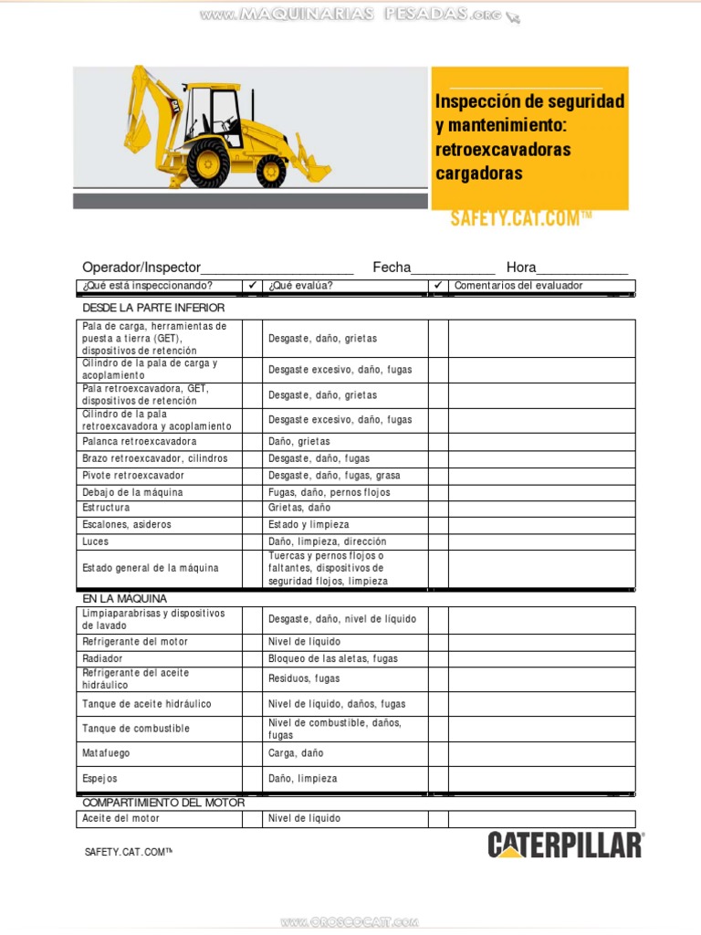 Material Inspeccion Checklist Retroexcavadoras Cargadoras Caterpillar ...
