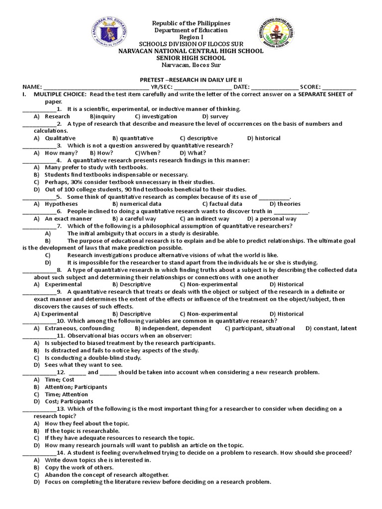 Diagnostic Test Research 2 | PDF | Research Design | Quantitative Research