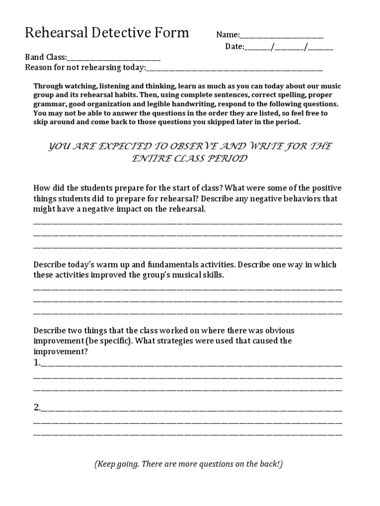 Rehearsal Reflection Worksheet | PDF | Cognition | Psychology