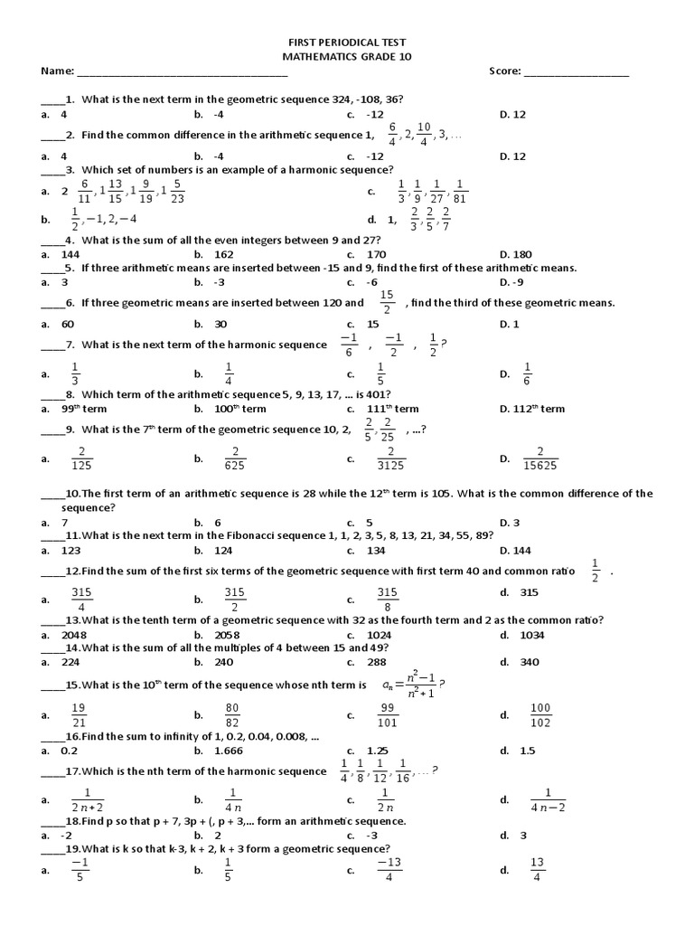 Analysis of Mathematics Assessment: Grade 10 Periodical Test 1 | PDF ...