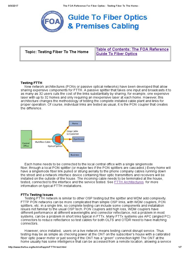 The FOA Reference For Fiber Optics - Testing Fiber To The Home | PDF ...