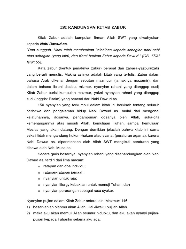 Isi Kitab Zabur | PDF