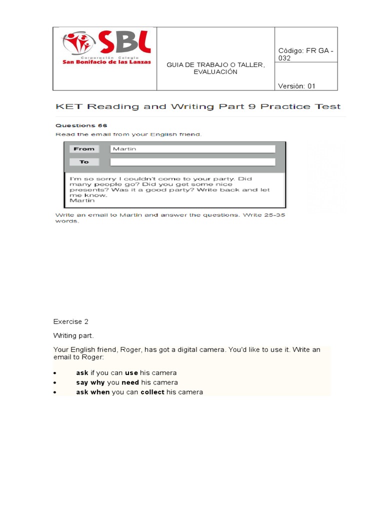 KET Writing Part | PDF