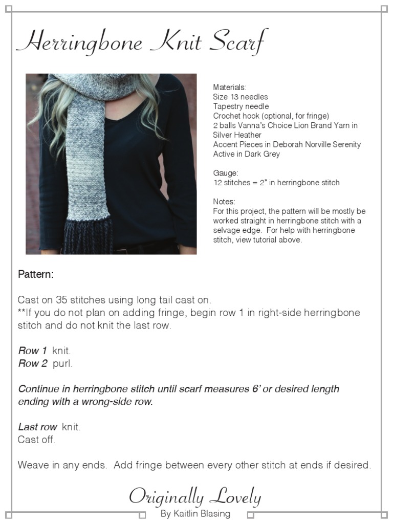 Herringbone Knit Scarf Pattern PDF | PDF