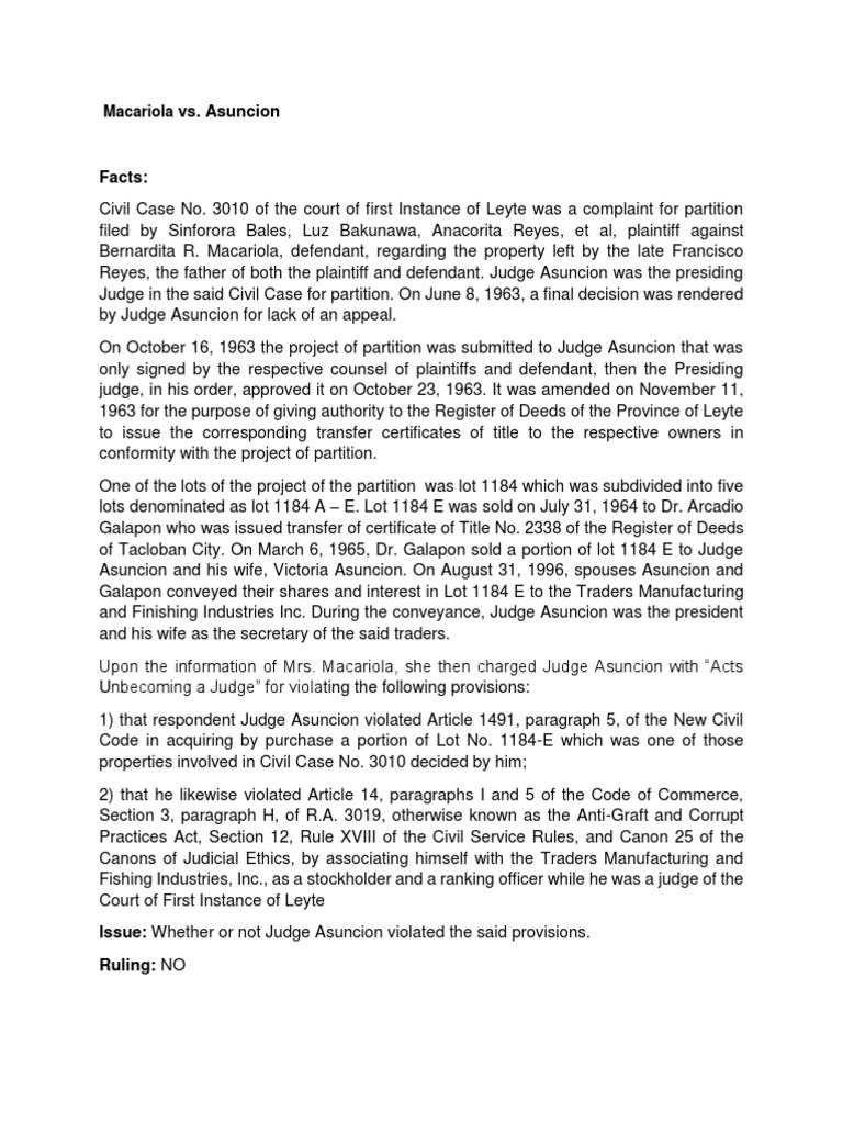Macariola Vs Asuncion | PDF | Lawsuit | Deed