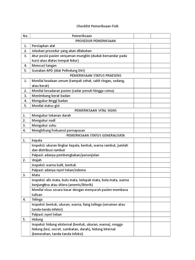 Checklist Pemeriksaan Fisik | PDF | Pengembangan Diri | Sains & Matematika