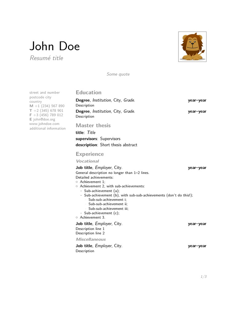 John Doe's Professional Resumé | PDF | Further Education
