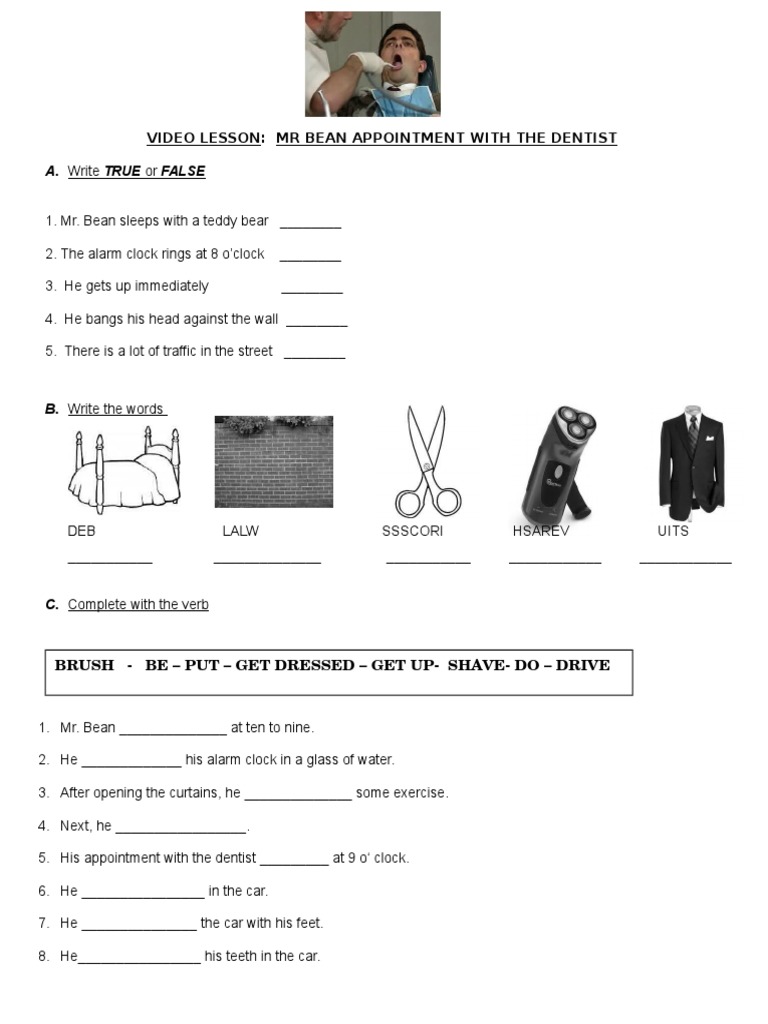 Video Lesson MR Bean Appointment With The Dentist | PDF