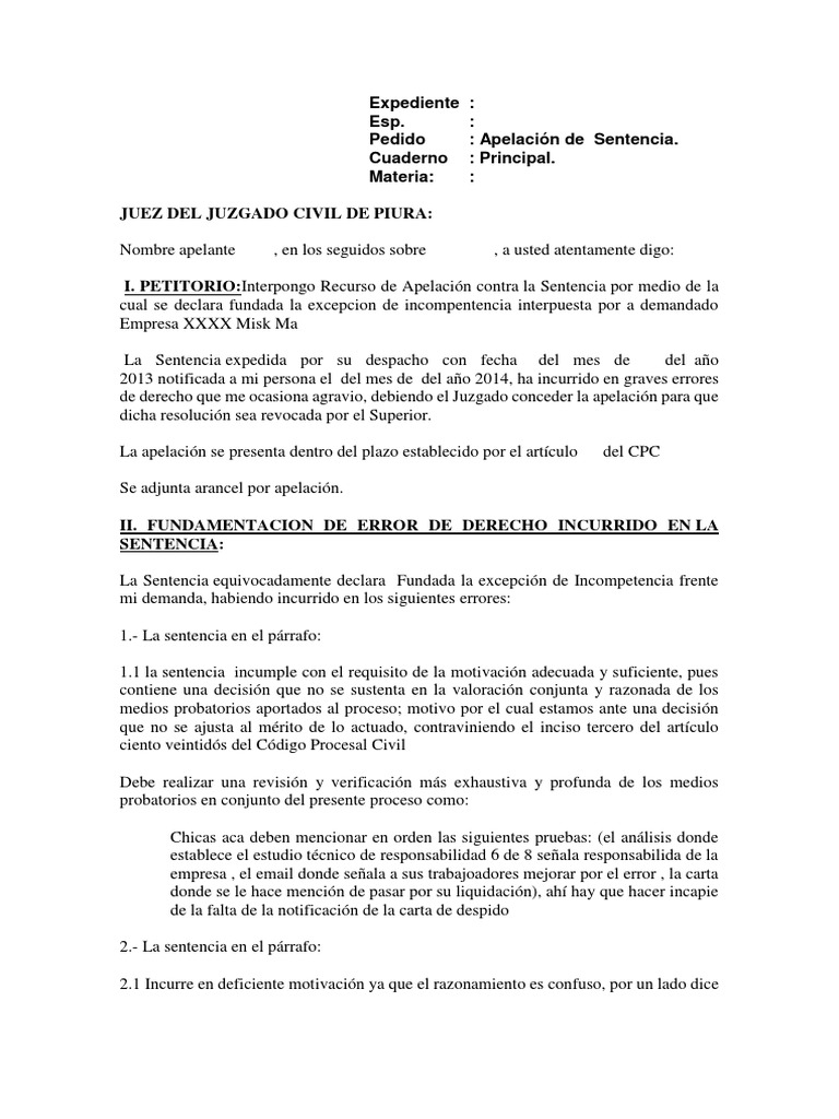 APELACION MODELO.docx | Sentencia (Ley) | Demanda judicial