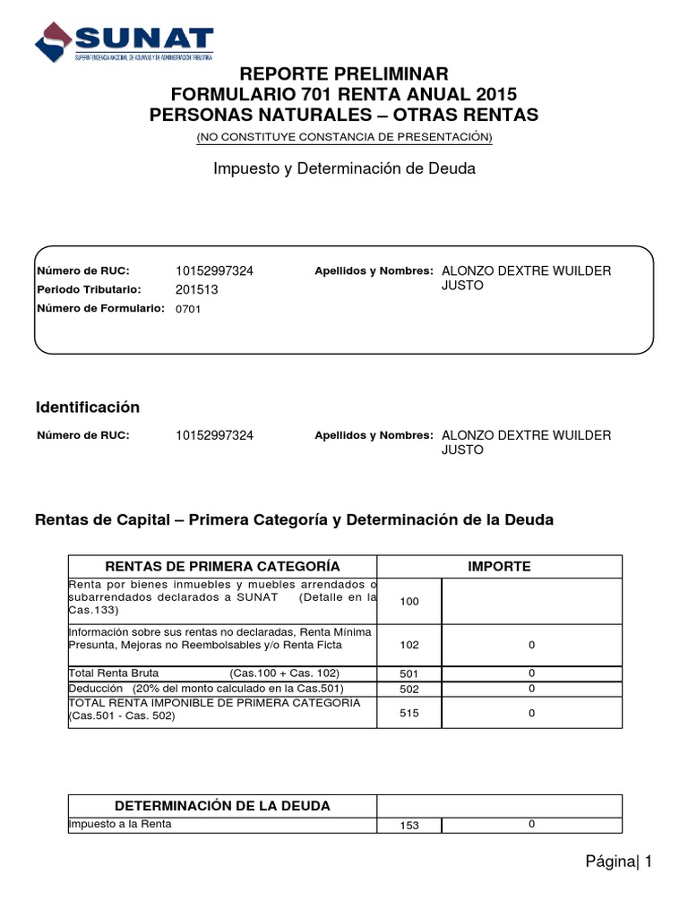 Pdt701 7697408 Personas Naturales Impuesto | PDF | Impuesto sobre la ...