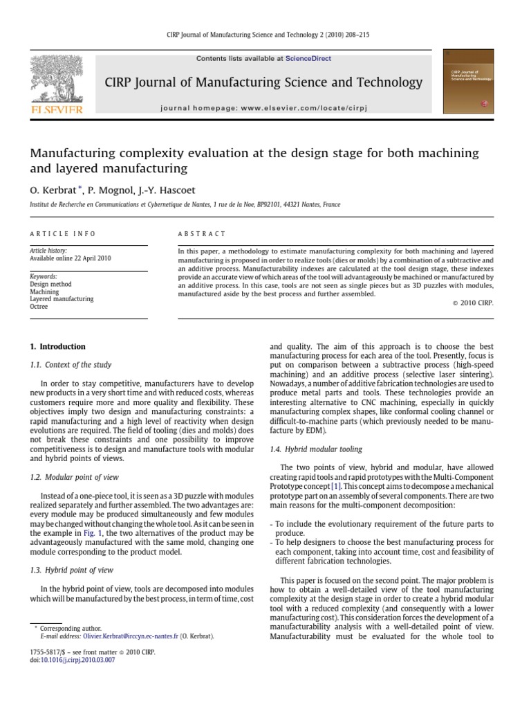 CIRP Journal of Manufacturing Science and Technology: O. Kerbrat, P ...
