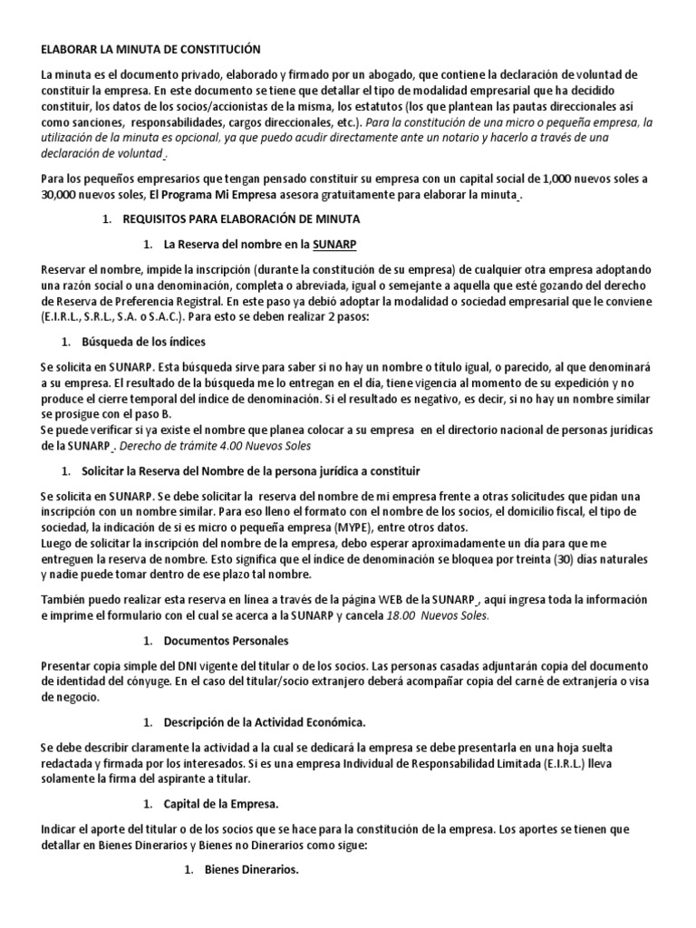 Elaborar La Minuta de Constitución Una Empresa | PDF | Negocios (general)