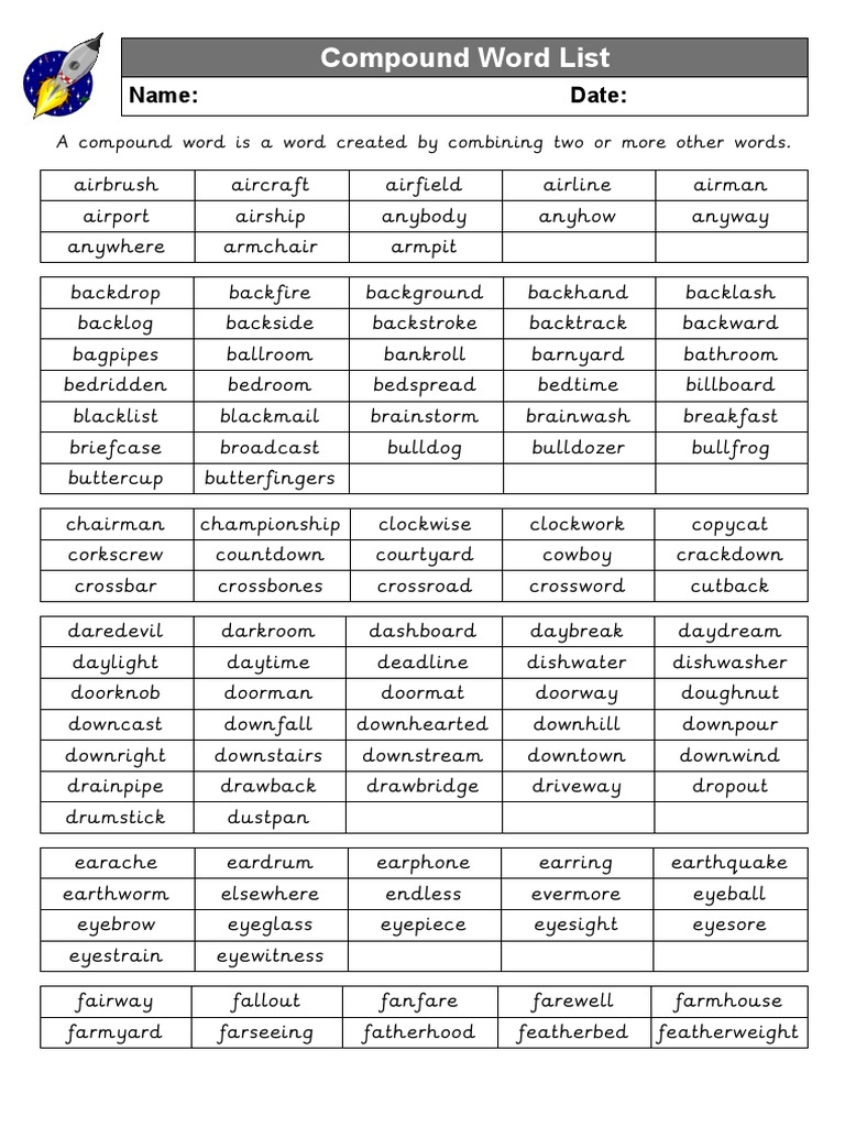 Compound Word List: Name: Date | PDF | Nature