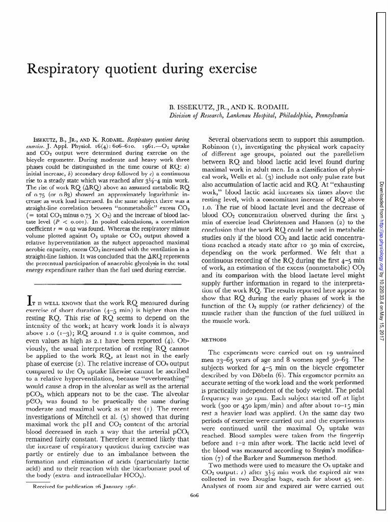 Respiratory Quotient During Exercise | PDF | Lactic Acid | Carbon Dioxide