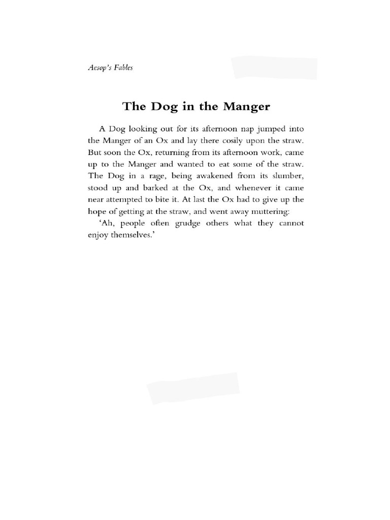 Aesop's Fables - A Dog in The Manger | PDF | Animal Tales | Aesop's Fables