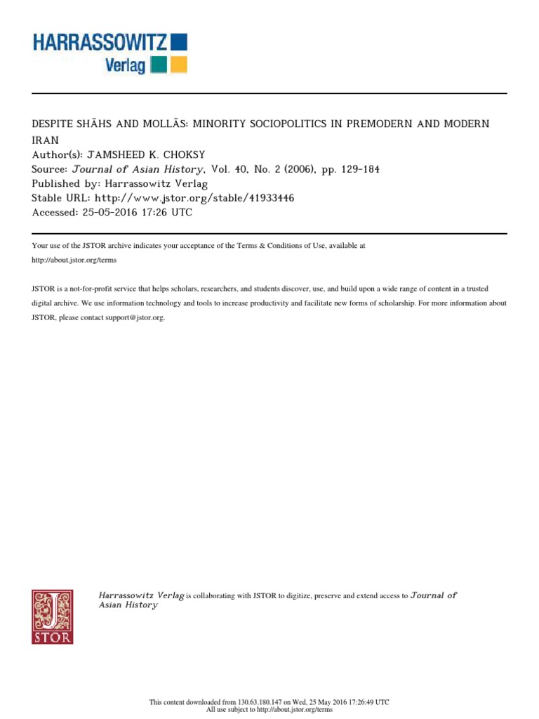 Despite Shāhs and Mollās Minority Sociopolitics in Premodern and Modern ...