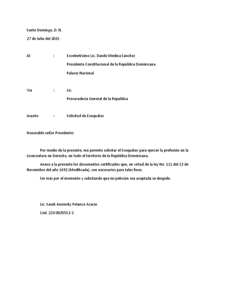 Carta Solicitud Exequatur | PDF