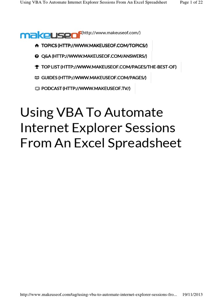 Tag Using Vba To Automate Internet Exp Pdf Visual Basic For Applications Microsoft Excel