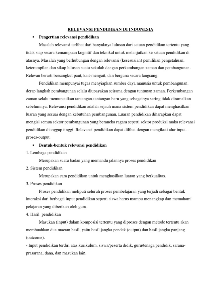 Relevansi Pendidikan Di Indonesia | PDF | Karier & Perkembangan ...