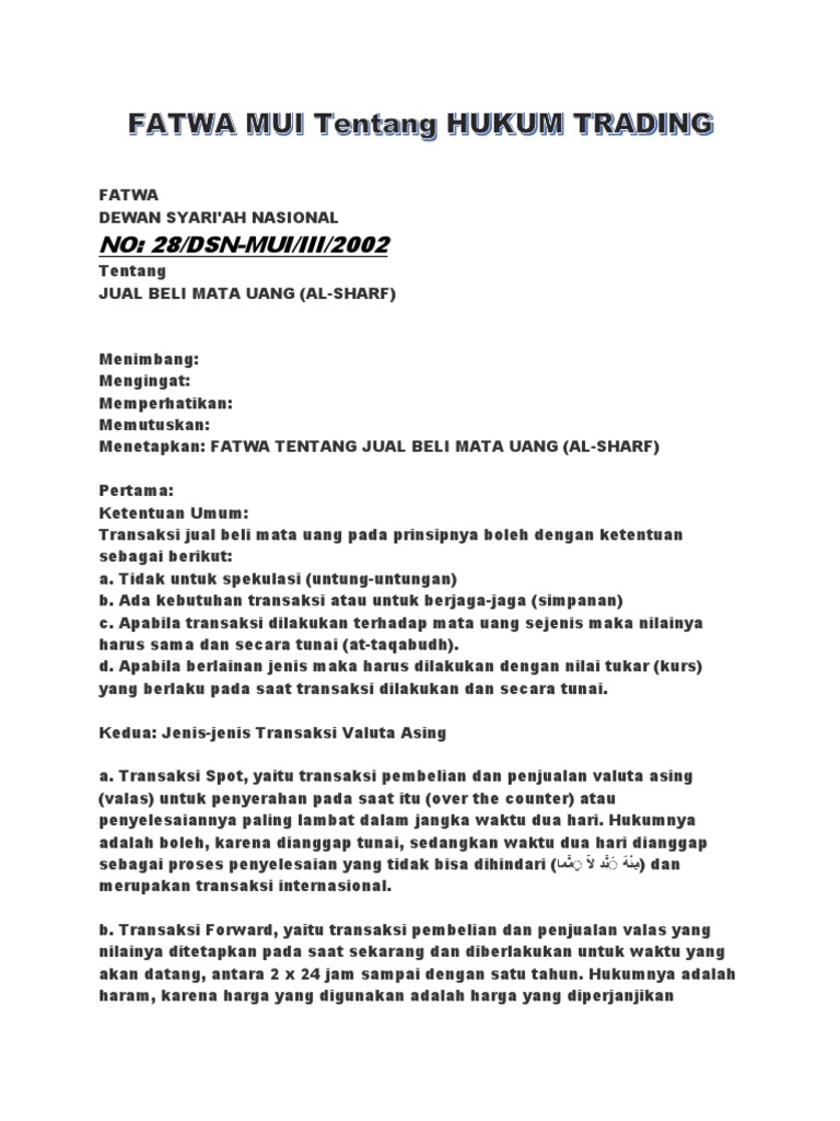 Fatwa Mui Tentang Hukum Trading | PDF