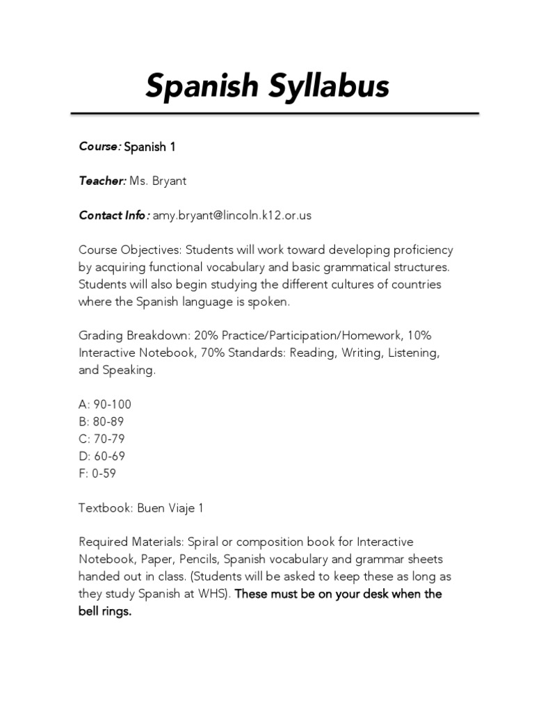 Spanish Class Syllabus Top Spanish Language Classes For Children In