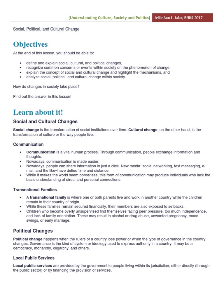 3 Social, Political, and Cultural Change | PDF | Society | Scientific ...