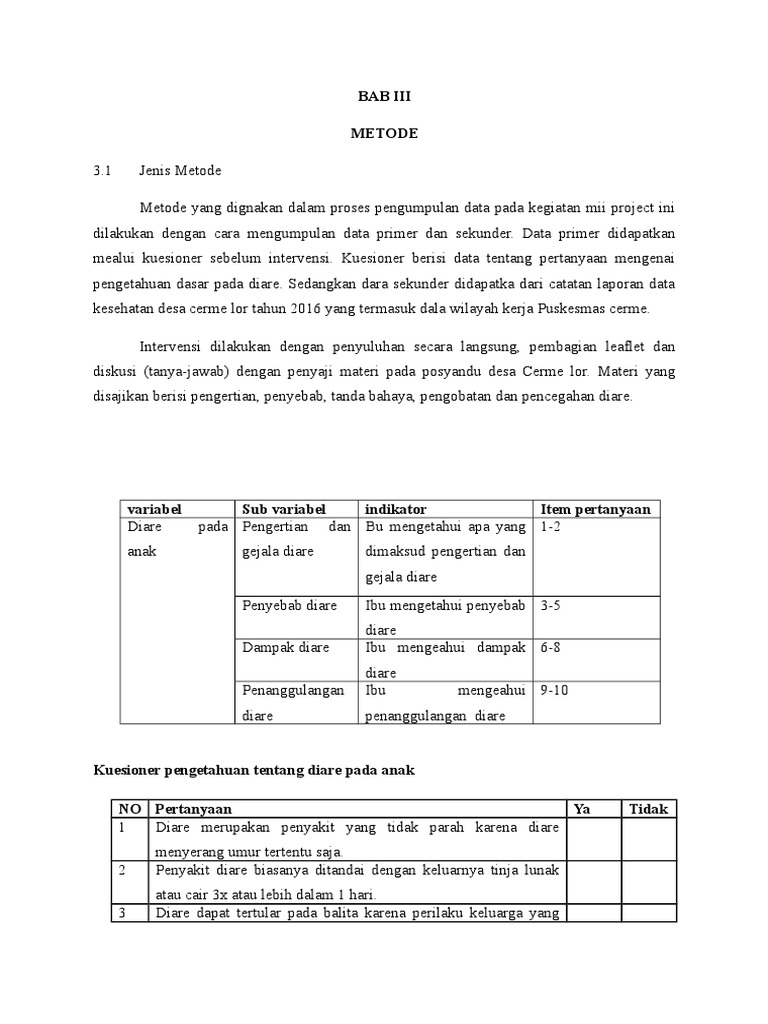 Metode Pengumpulan Data Diare Anak | PDF