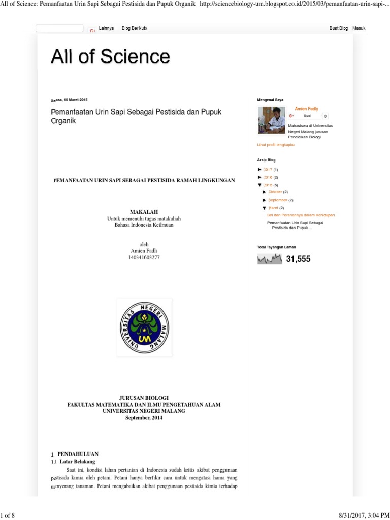 Urin Sapi: Solusi Pupuk dan Pestisida Organik | PDF