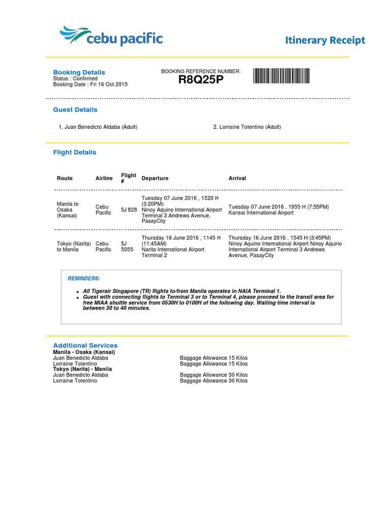 Booking Details: Route Airline Flight # Departure Arrival | PDF ...