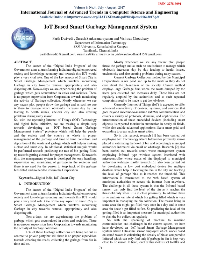 IoT Based Smart Garbage Management System | PDF | Internet Of Things ...