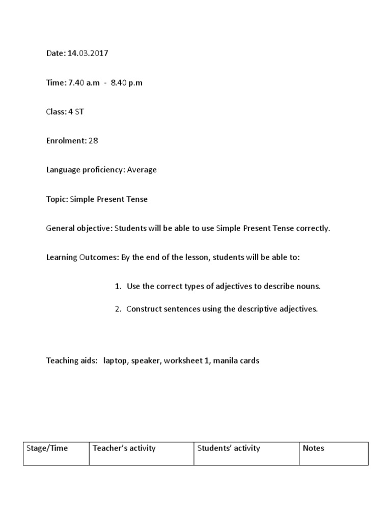 Simple Present Tense Lesson Plan | PDF | Lesson Plan | Rules