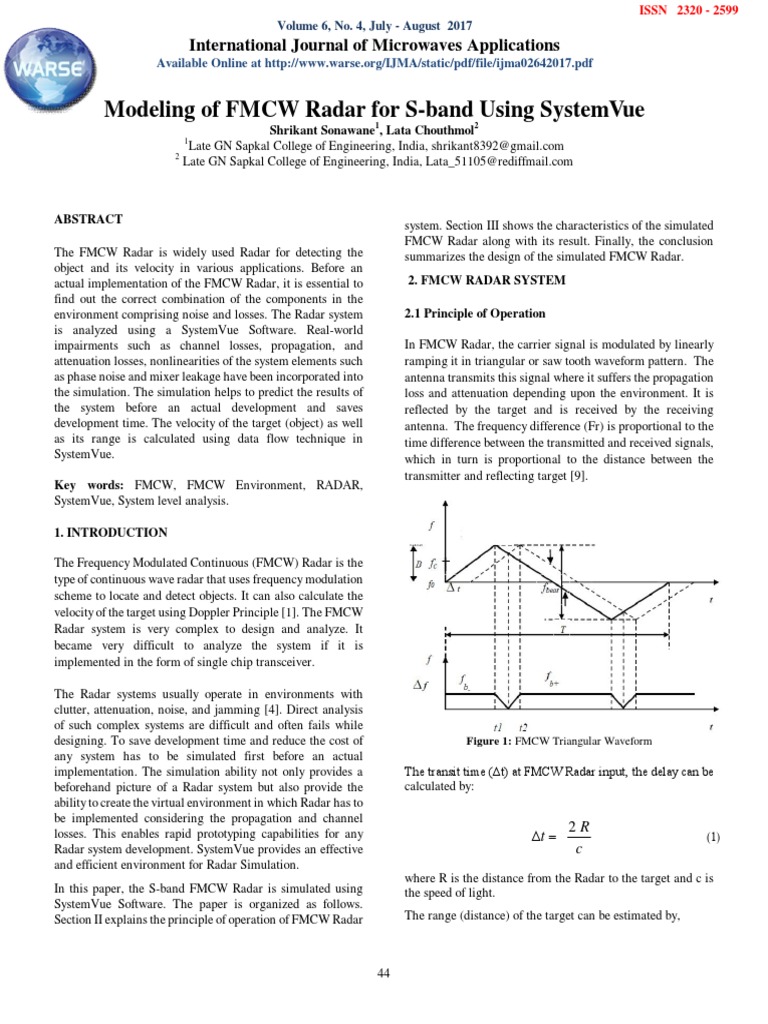 FMCW Radar Simulation Using SystemVue | PDF | Telecommunications ...