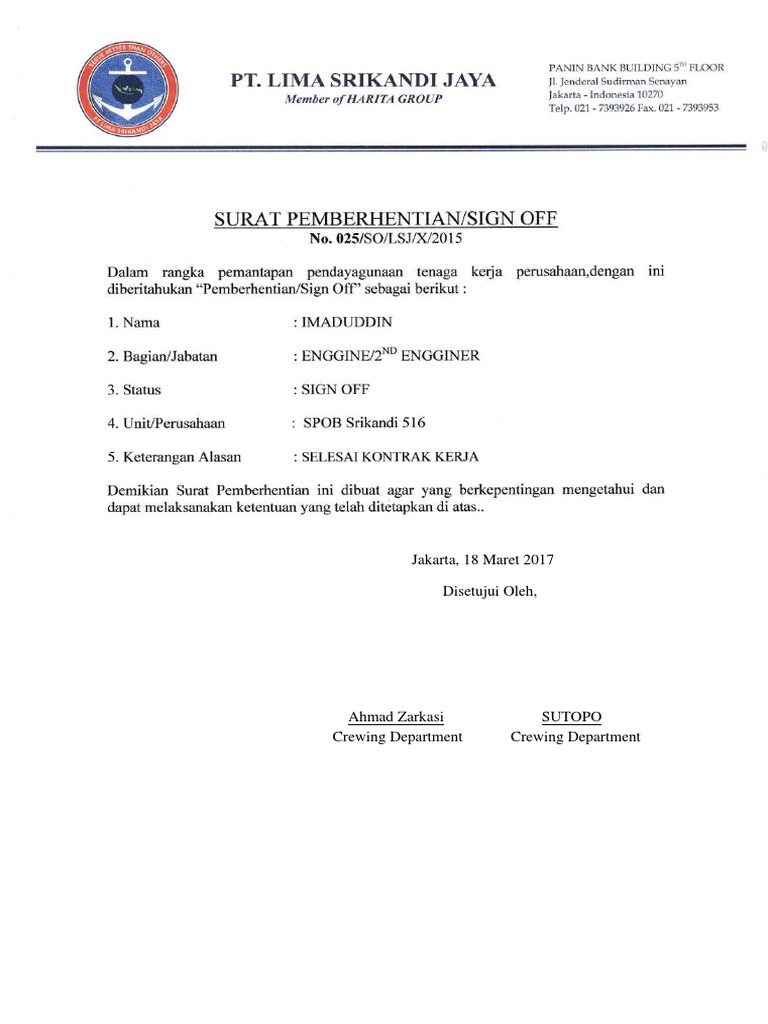Surat Keterangan & Sign Off | PDF