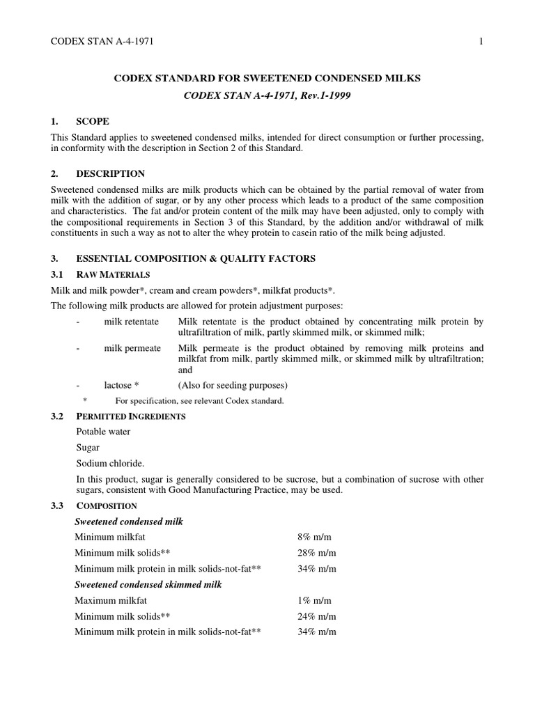 Codex Stan A-4-1971 | PDF | Milk | Food And Drink