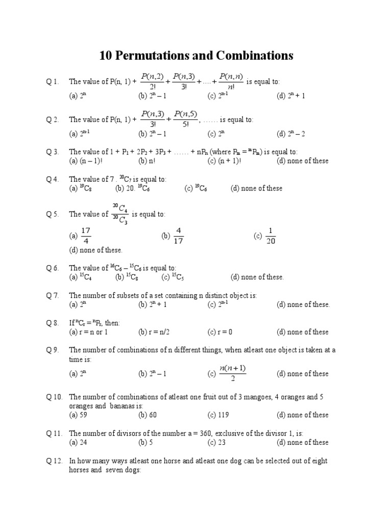 10 Permutations and Combinations 9 | PDF | Permutation | Mathematical Concepts