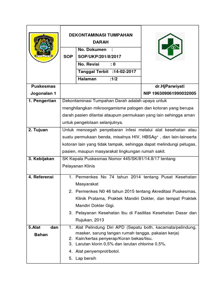 Sop Dekontaminasi Tumpahan Darah | PDF | Pengembangan Diri | Sains & Matematika