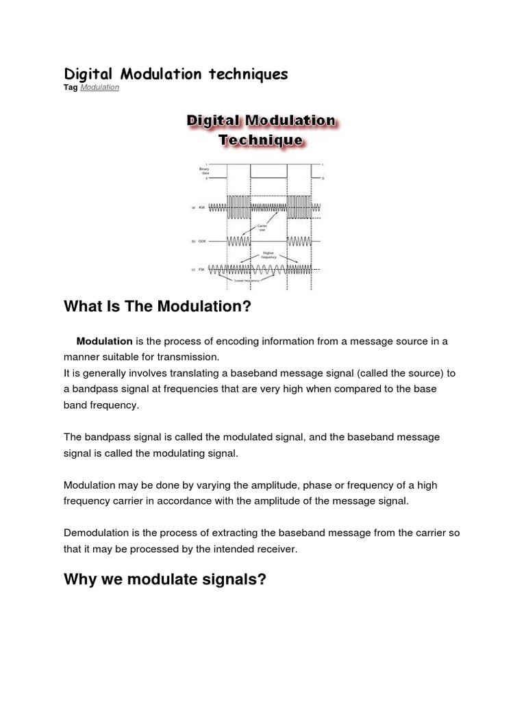Digital Modulation Techniques: Modulation Is The Process of Encoding ...