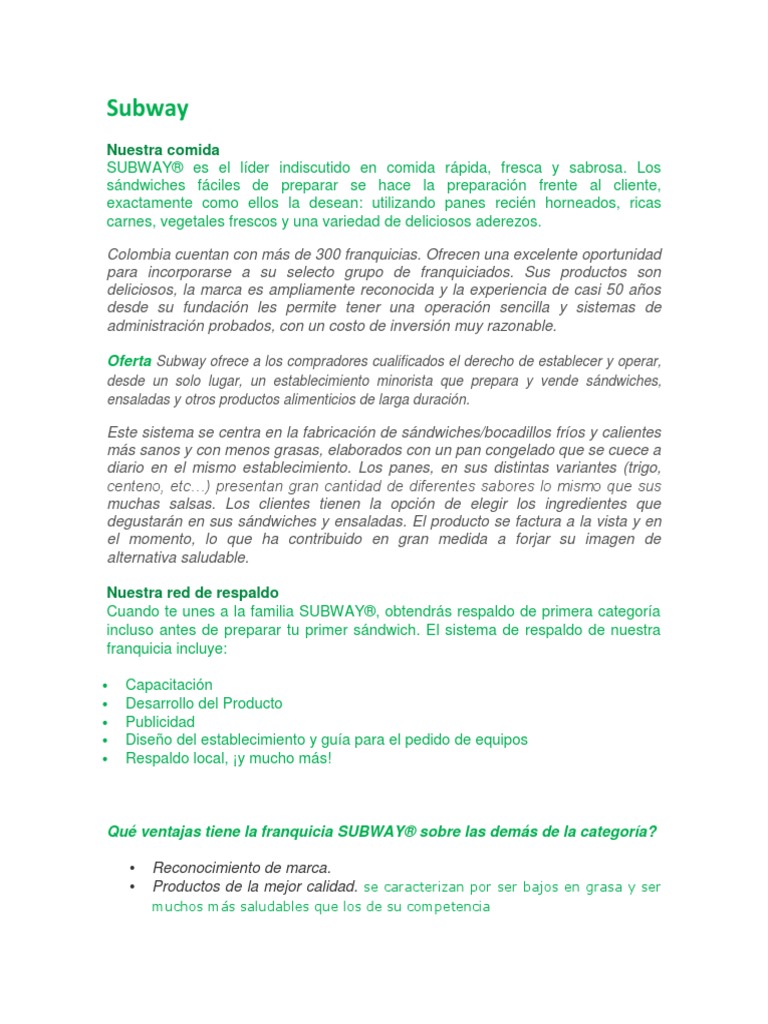 Subway | PDF | Emparedado | Panes