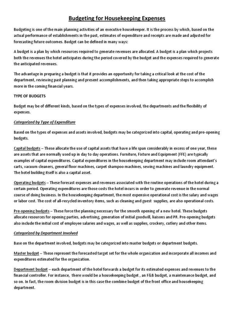 Budgeting For Housekeeping Expenses | PDF | Employee Benefits | Employment