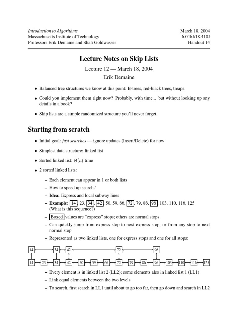 Skip Lists Notes PDF | PDF | Probability | Applied Mathematics