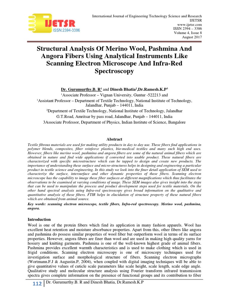Structural Analysis of Merino Wool, Pashmina and Angora Fibers Using ...