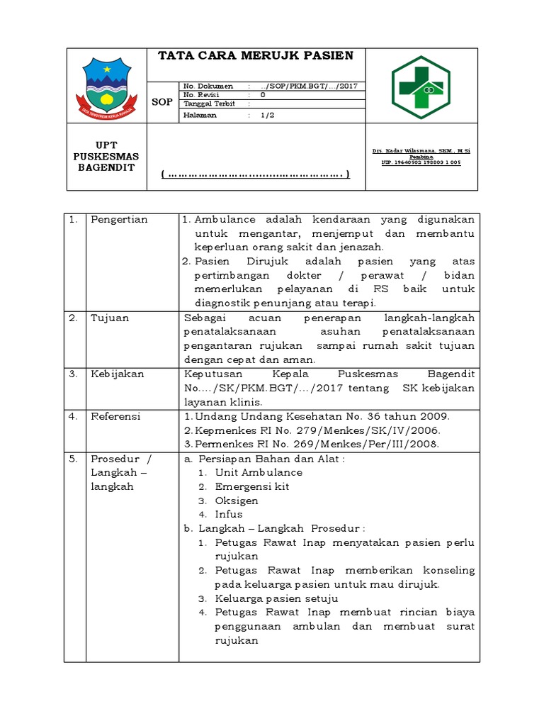 SOP Tata Cara Merujuk Pasien | PDF