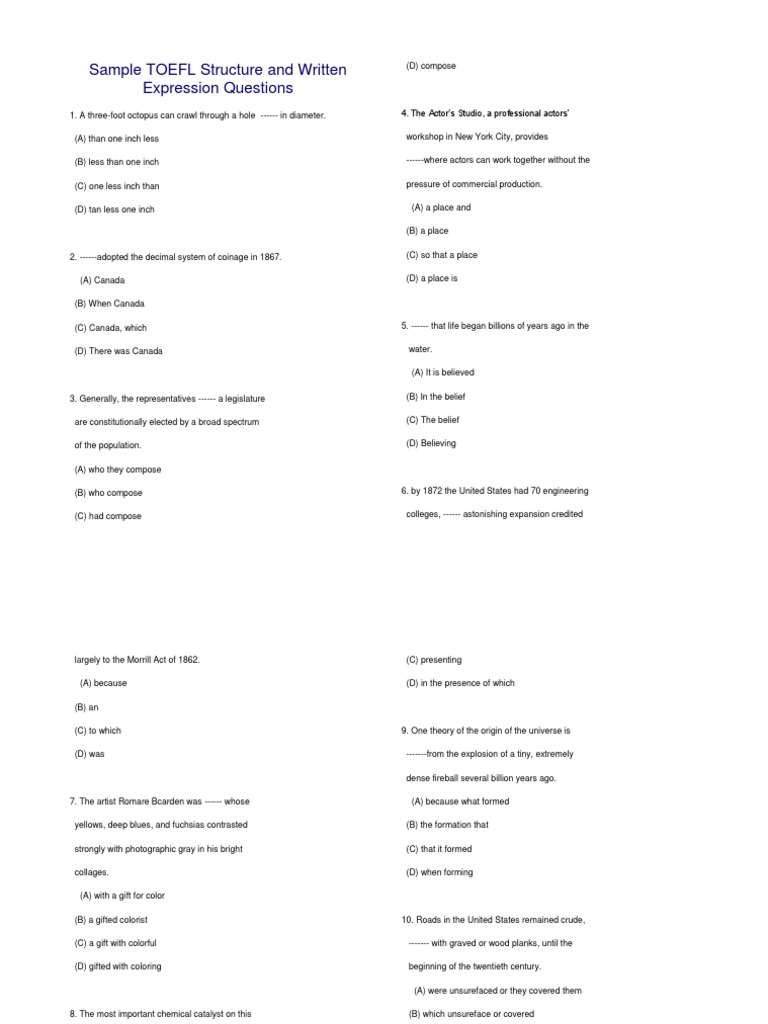 Sample TOEFL Structure and Written Expression Questions | PDF | Nature
